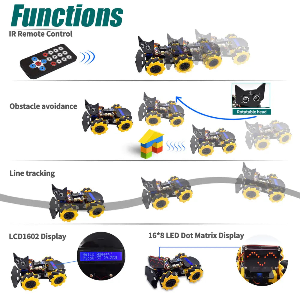 Adeept 4wd Omni Directional Mecanum Wheels Robotic Car Kit For Esp32 S3