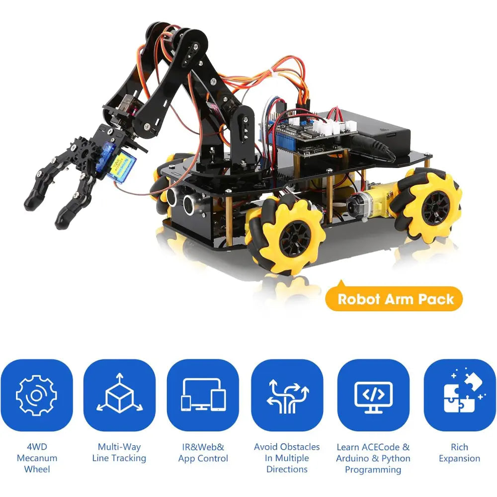 ACEBOTT 5DOF Smart Robot Arm Car Kit, Compatible w/ Arduino/Python ...