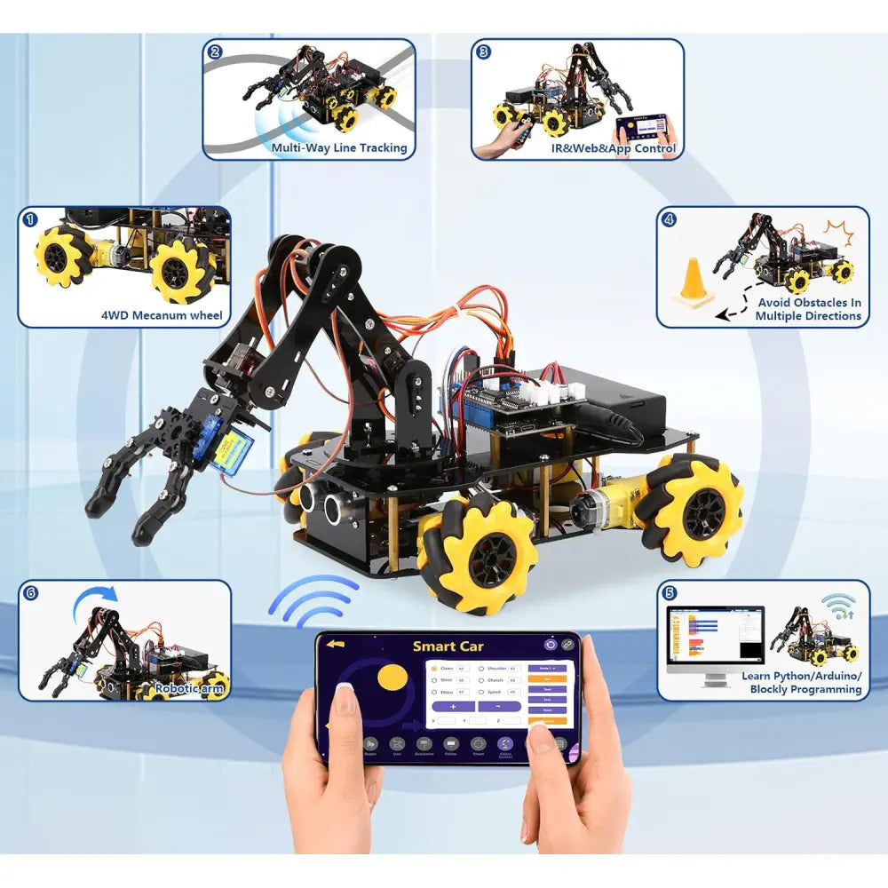ACEBOTT 5DOF Smart Robot Arm Car Kit, Compatible w/ Arduino/Python ...