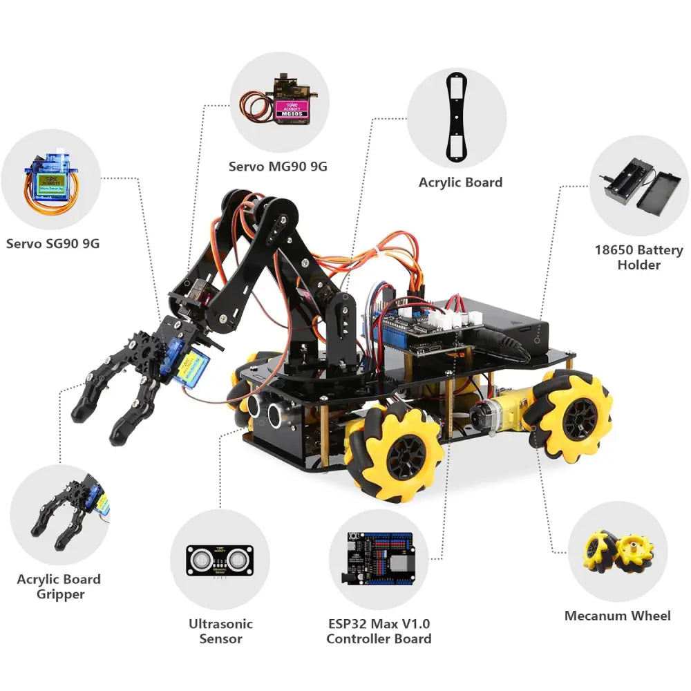 ACEBOTT 5DOF Smart Robot Arm Car Kit, Compatible w/ Arduino/Python ...
