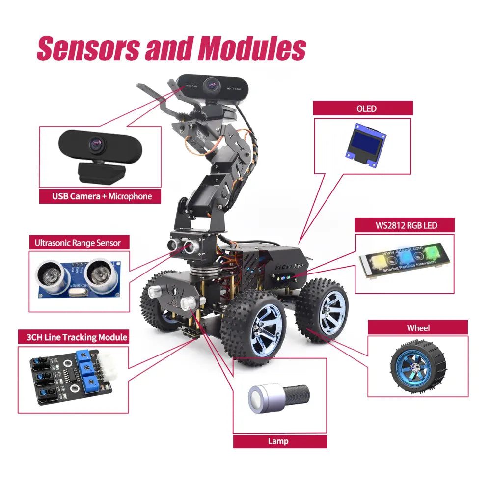 Adeept PiCar Pro V2 4-DoF Robotic Arm Smart Car Kit (w/o Raspberry Pi ...