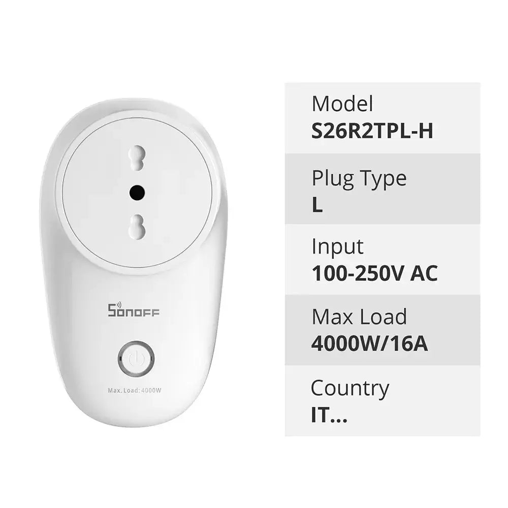 SONOFF S26R2 WiFi Smart Plug –EU/BR/UK (Type L) - RobotShop