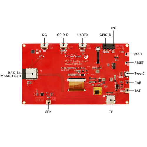 Elecrow Crowpanel 7 Inch Hmi Esp32 Display 800x480 Rgb Tft Lcd