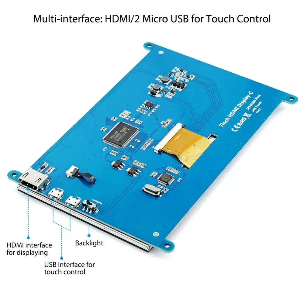 Elecrow RC070 7-inch 1024x600 HDMI LCD Display w/ Touch Screen - RobotShop