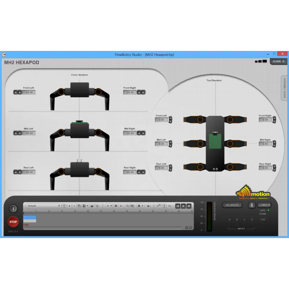 Lynxmotion Mini-Hex Hexapod Kit MH2F (FlowBotics Studio) - RobotShop