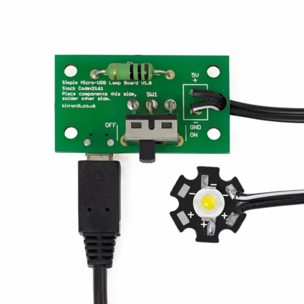 Kitronik Micro USB 1W LED Lamp Soldering Kit - RobotShop