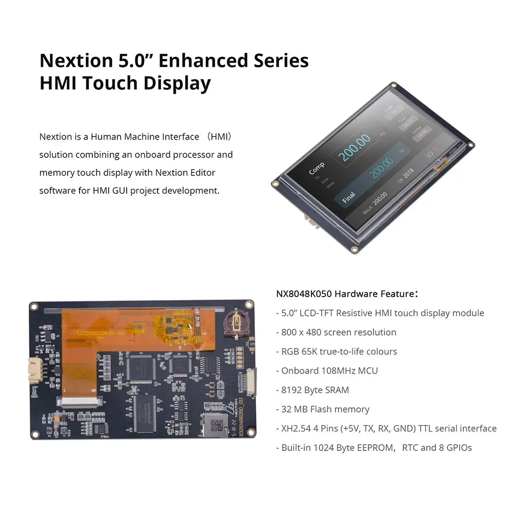 Nextion 5.0” Enhanced Series HMI Touch Display (NX8048K050) - RobotShop