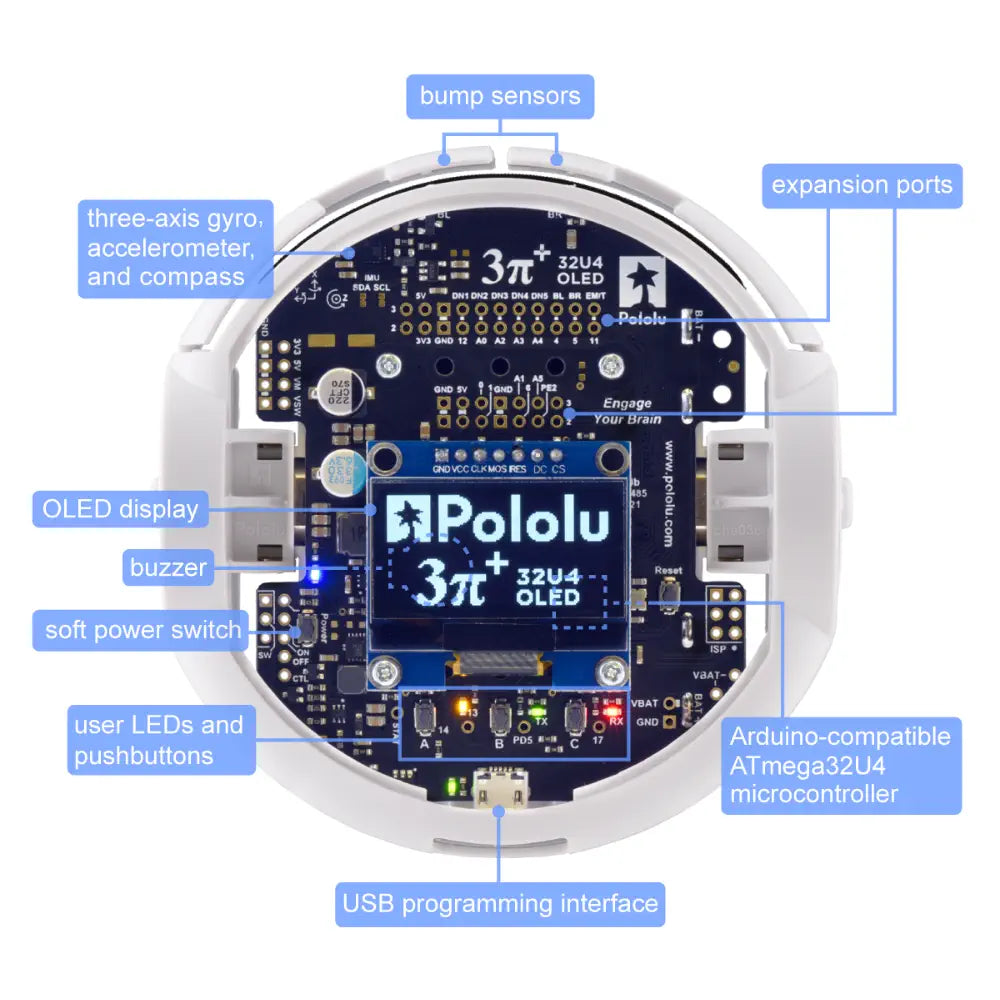 Pololu 3pi+ 32U4 OLED Robot Kit w/ 75:1 LP Motors (Turtle Edition Kit ...