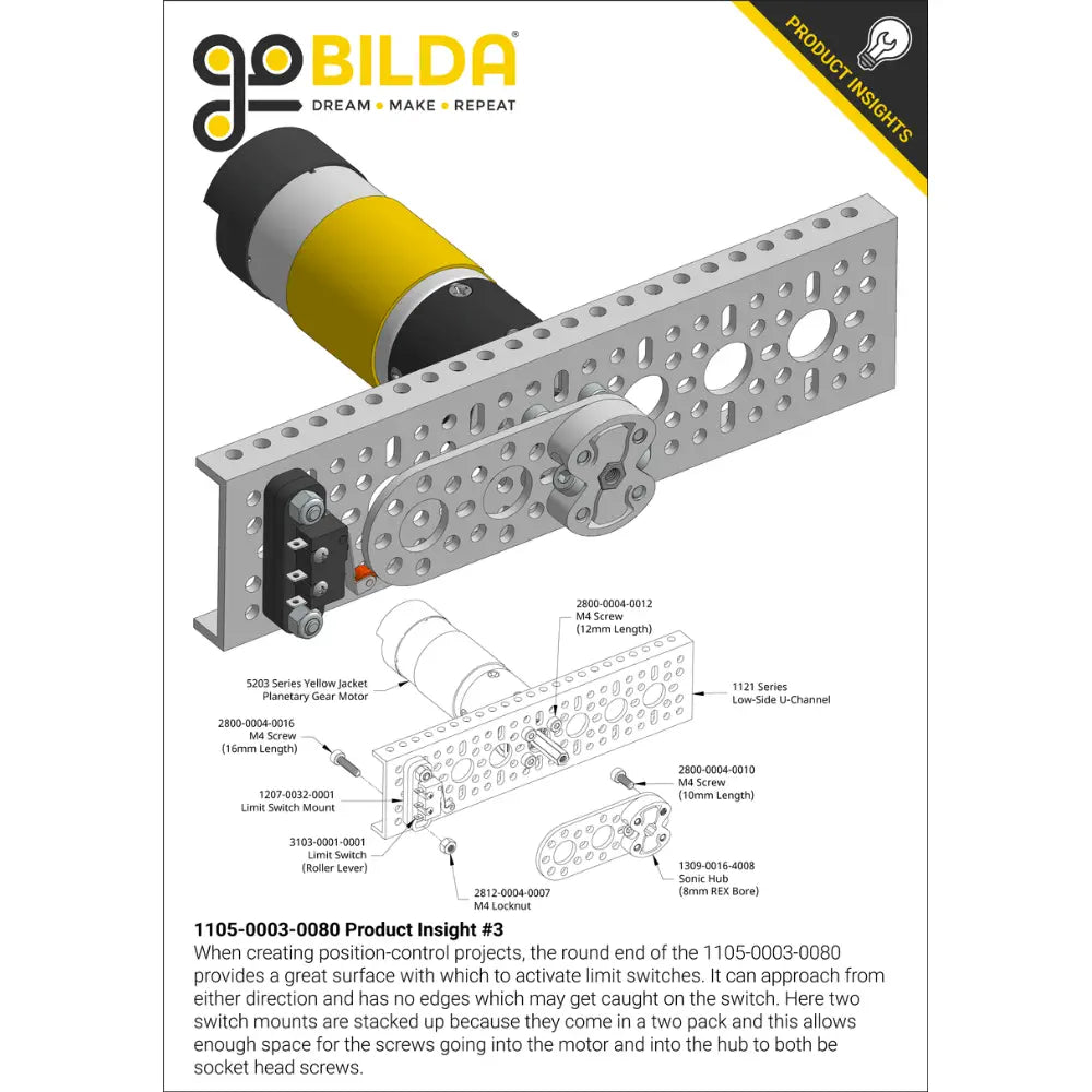 ServoCity 1105 Series Round-End Pattern Plate (3 Hole, 80mm Length ...