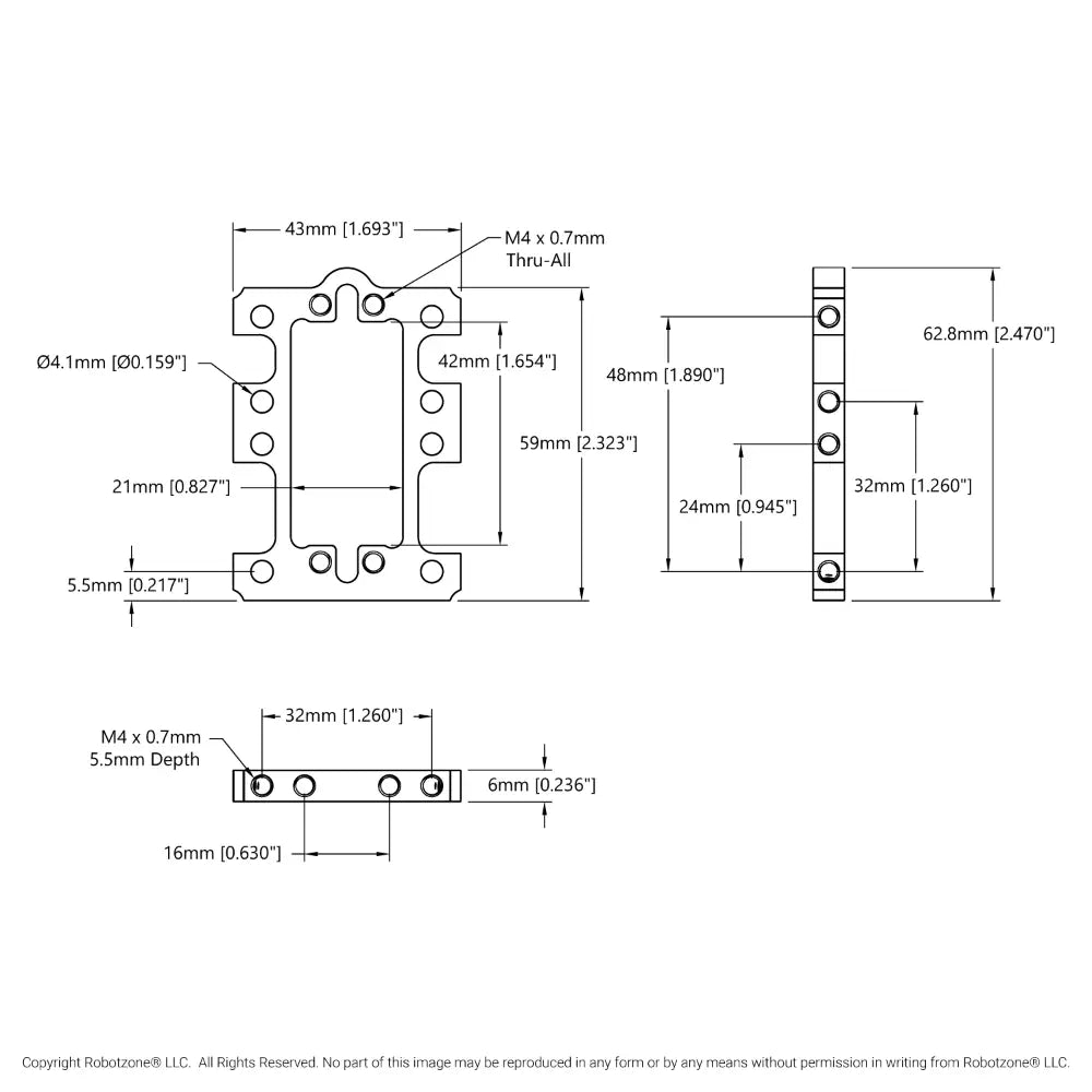 Servocity 1802 Series Servo Frame 43mm Width For Standard Size Servos