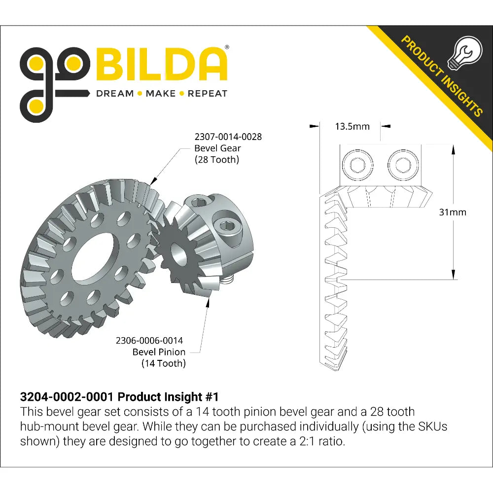 Servocity 21 Ratio Bevel Gear Set 6mm D Bore Pinion Gear Robotshop