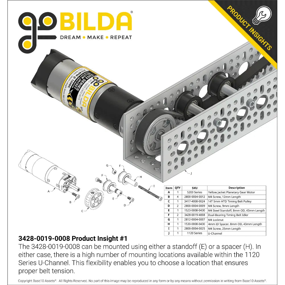 ServoCity Dual-Bearing Timing Belt Idler Pulley (8mm Bore, 18.5mm ...