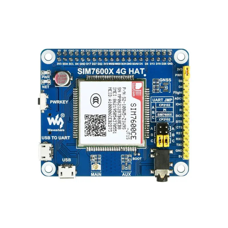 SIM7600CE-JT1S 4G HAT for RPi, 4G/3G/2G, for China - RobotShop
